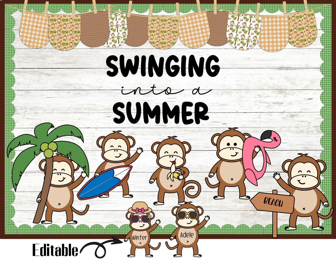 Summer Bulletin Board Kit Monkey Swinging Into a Summer Bulletin Board ...