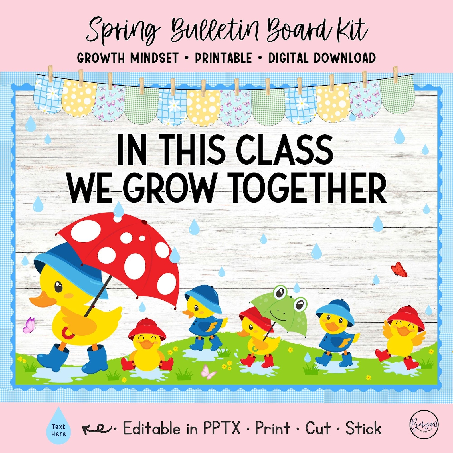 Spring Bulletin Board Kit Growth Mindset Classroom Decor Ducks and Rain ...