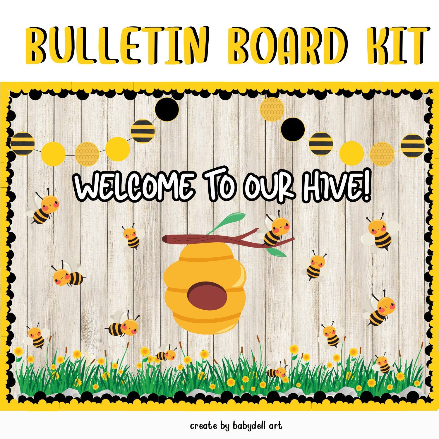 BEE KIND Bulletin Board Kit Spring Summer Classroom Door Decor Back to ...