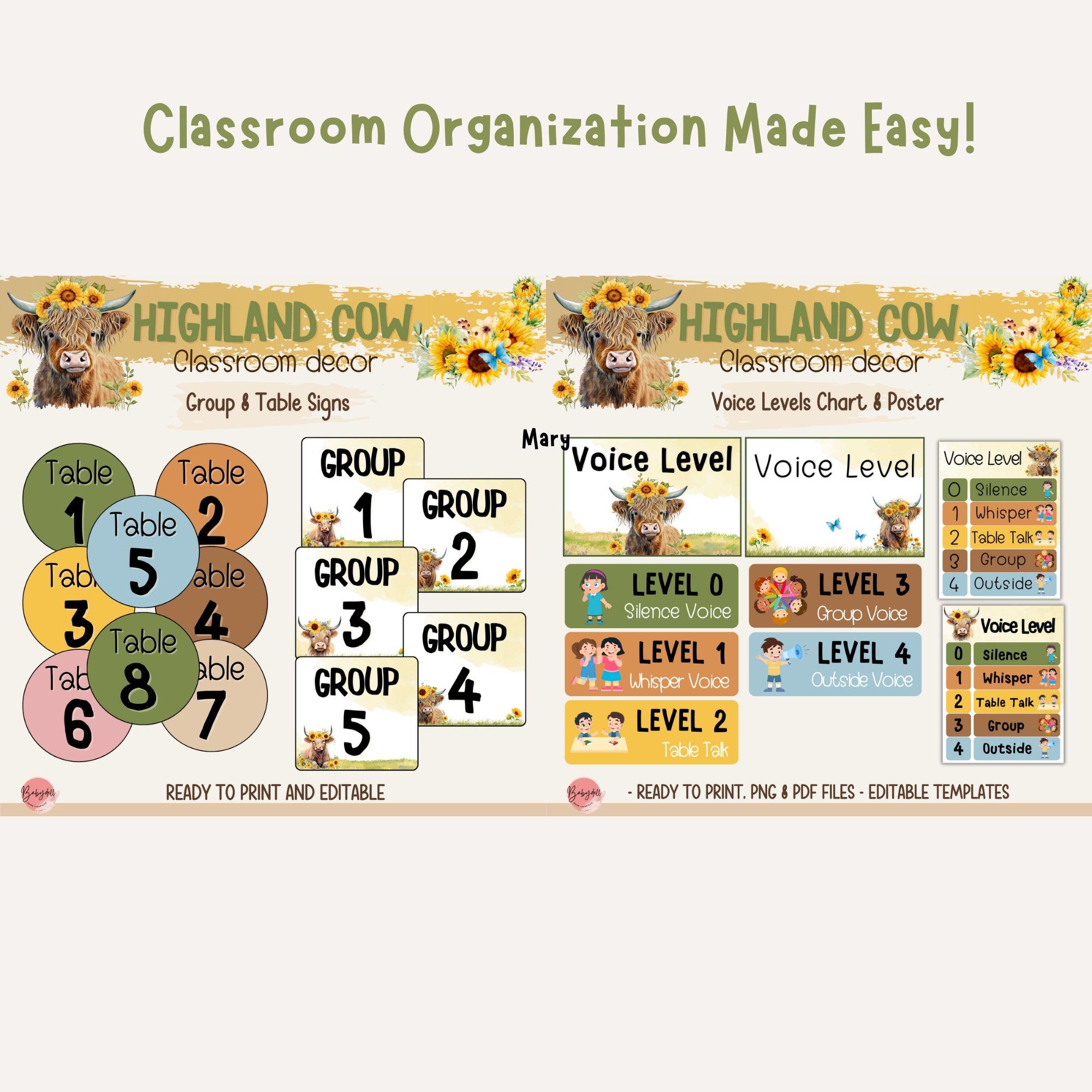 Highland Cow Classroom Decor Bundle Modern Farmhouse Theme Editable ...