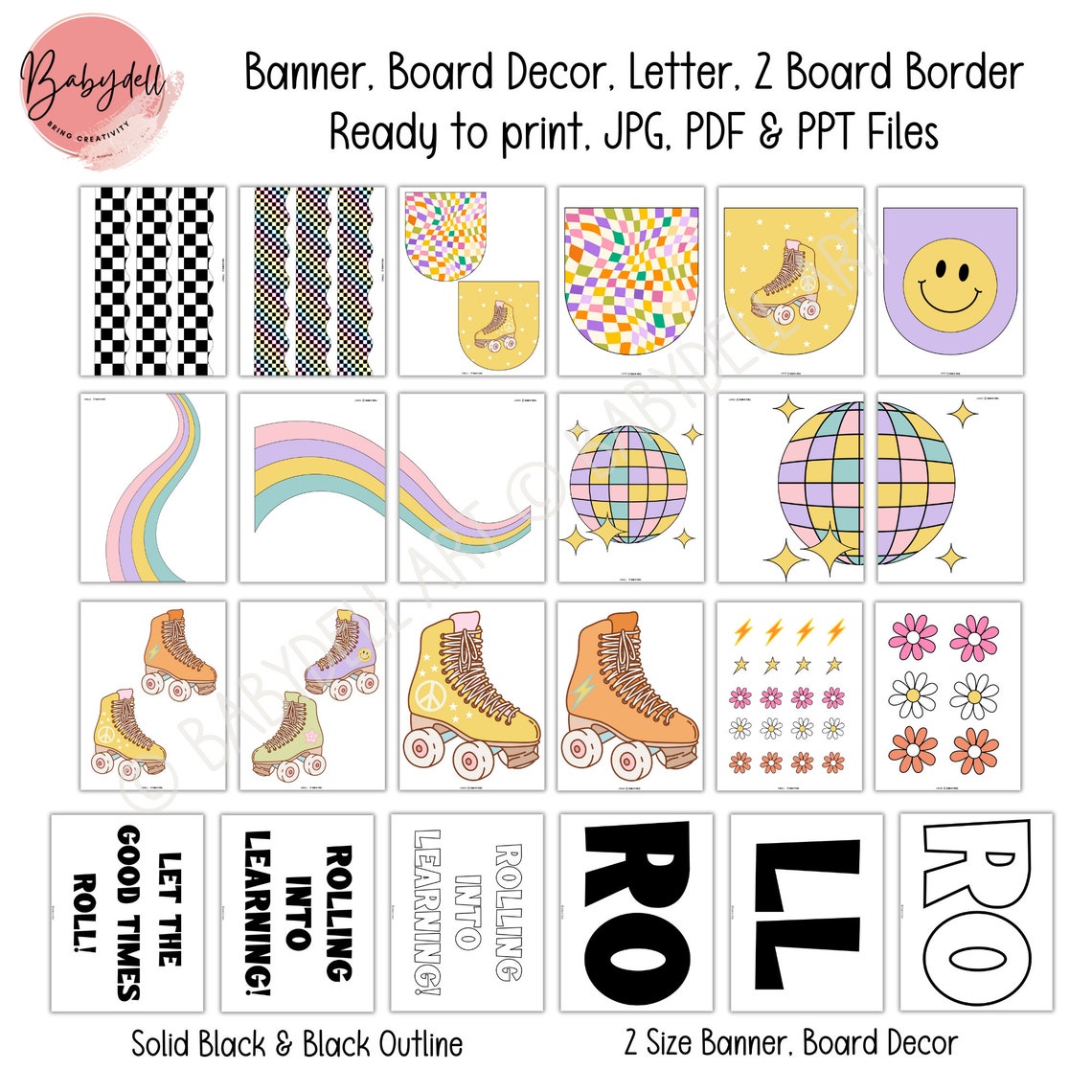 Retro Roller Skate Bulletin Board Kit: Groovy Disco Decor (printable ...