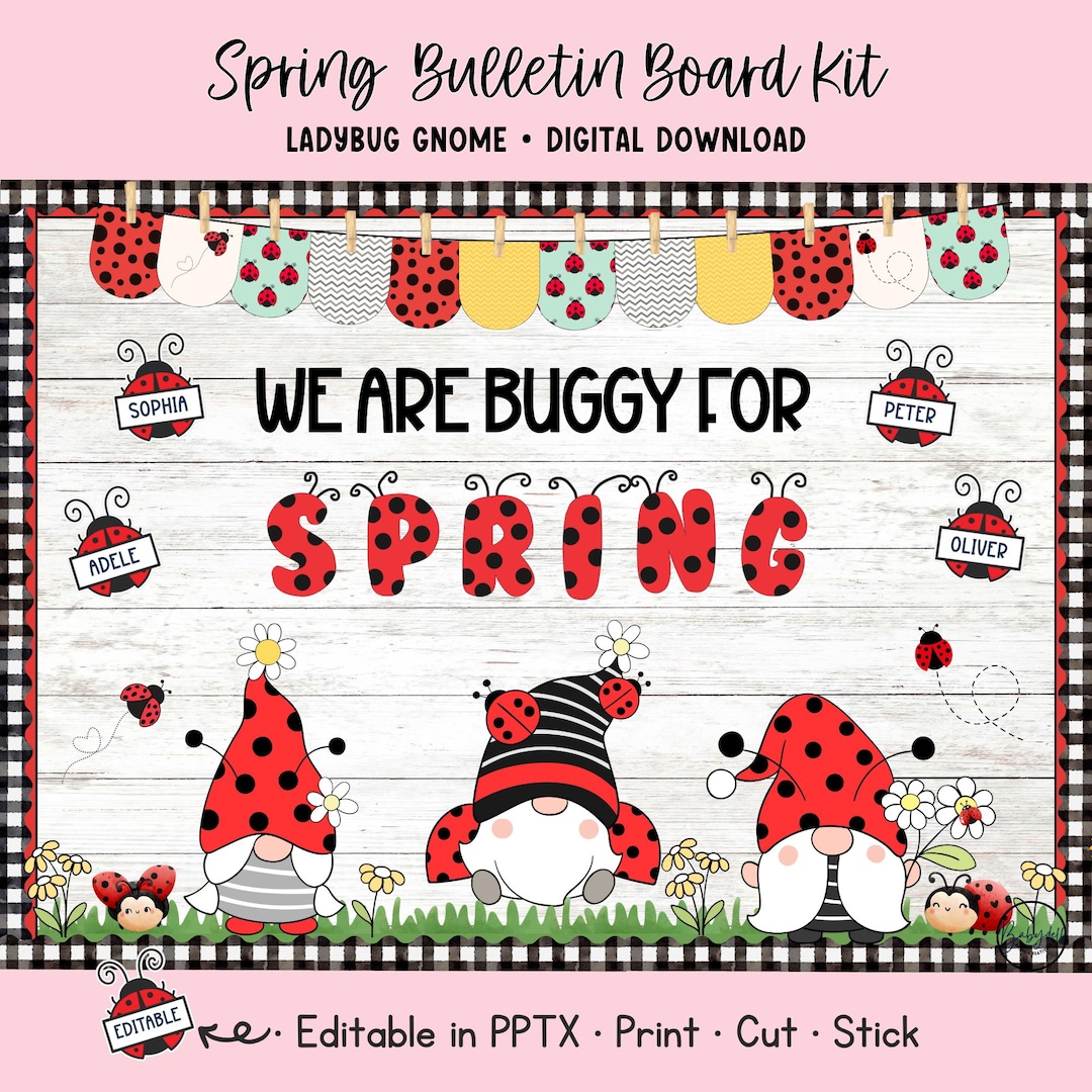 Spring Ladybug Bulletin Board Kit Editable Gnome Classroom Decor March ...