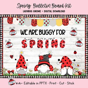 Spring Ladybug Bulletin Board Kit Editable Gnome Classroom Decor March ...