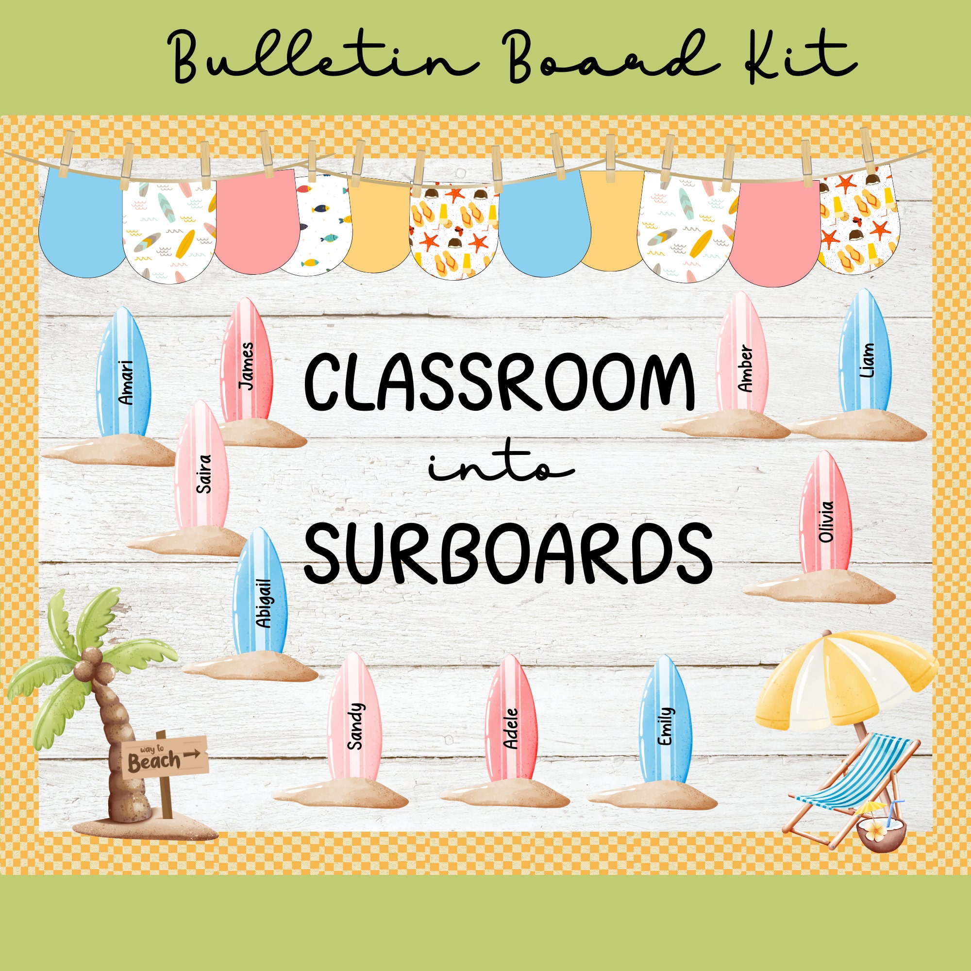 Surfboard Bulletin Board Kit: Retro Coastal Classroom Decor - Etsy