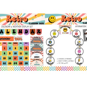 Groovy Retro Classroom Decor Bundle Editable 70s Smiley Face Theme ...