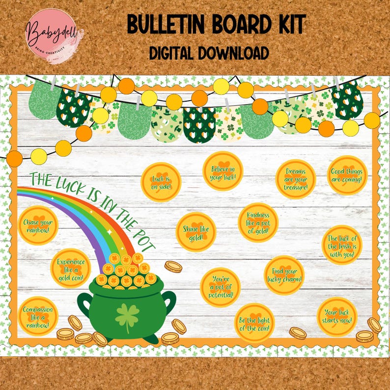 St. Patrick's Day Bulletin Board Kit | Luck in the Pot Classroom Decor ...