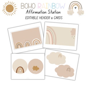 Boho Rainbow Affirmation Station Kit | Editable Mirror Talk Cards ...