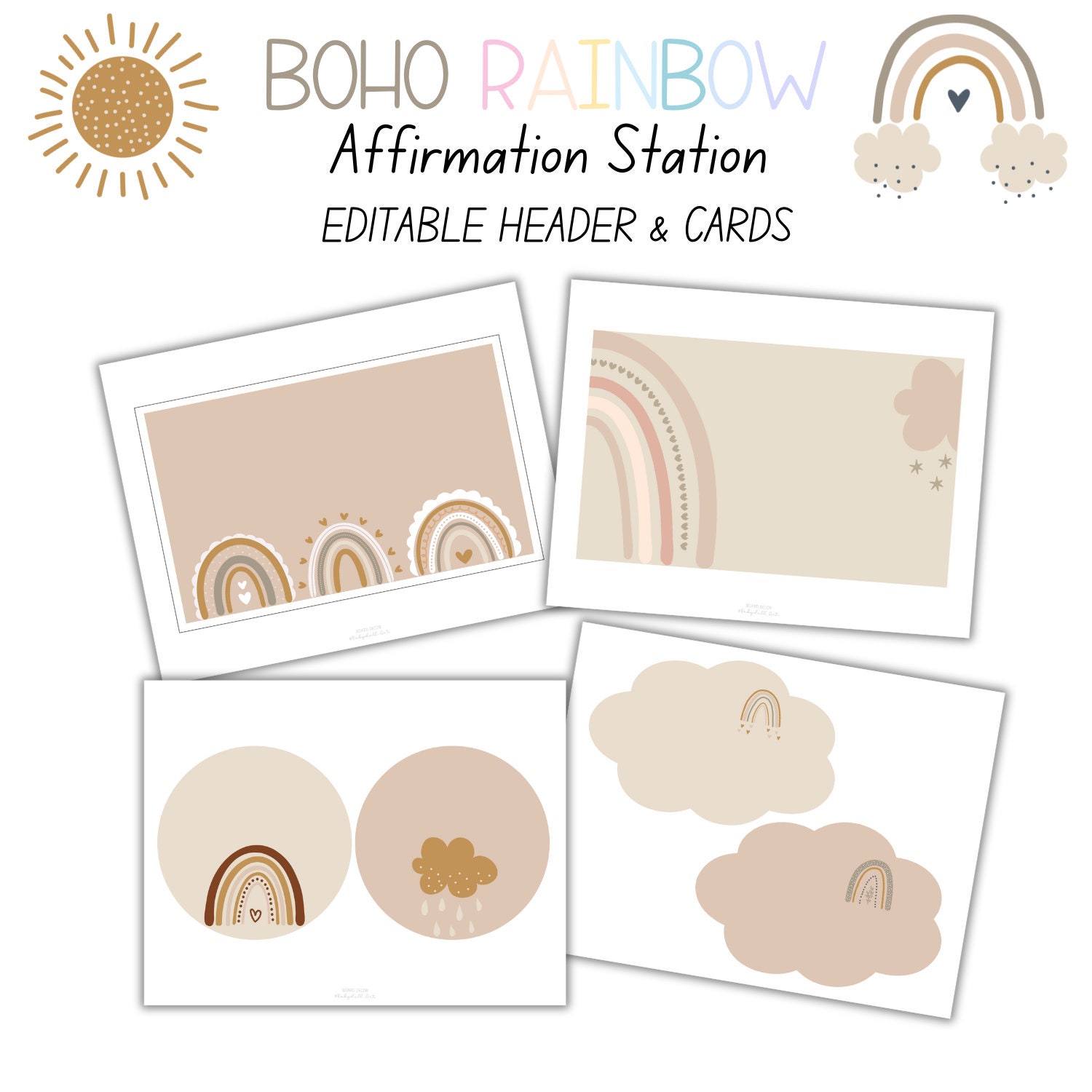Editable Affirmation Station Kit Boho Rainbow Classroom Decor Positive ...