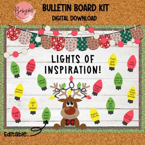 Christmas Bulletin Board Kit | Deer, Lights Decor (digital Download) - Etsy