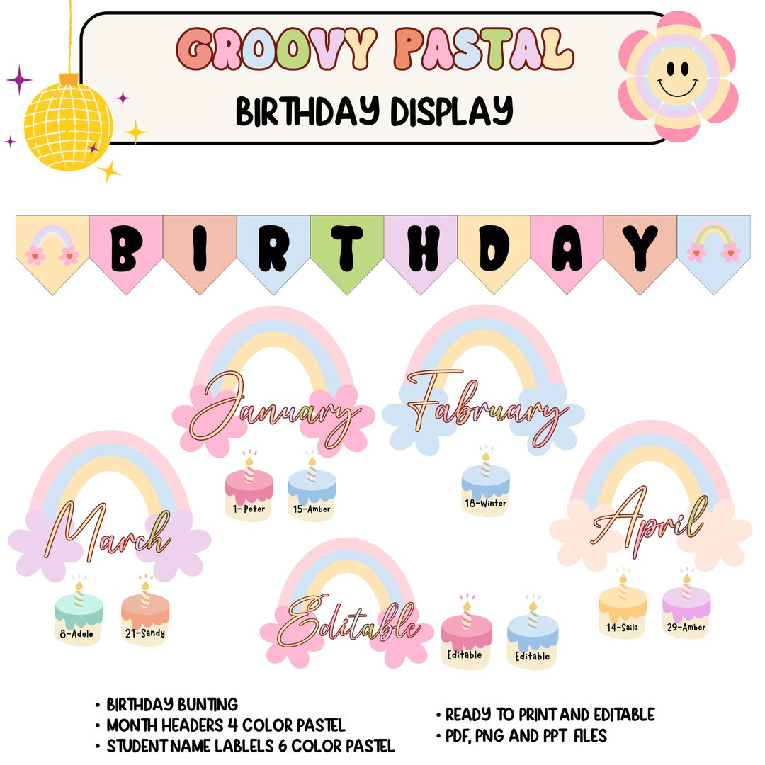 Groovy Pastel Birthday Bulletin Board Kit: Retro Classroom Decor - Etsy