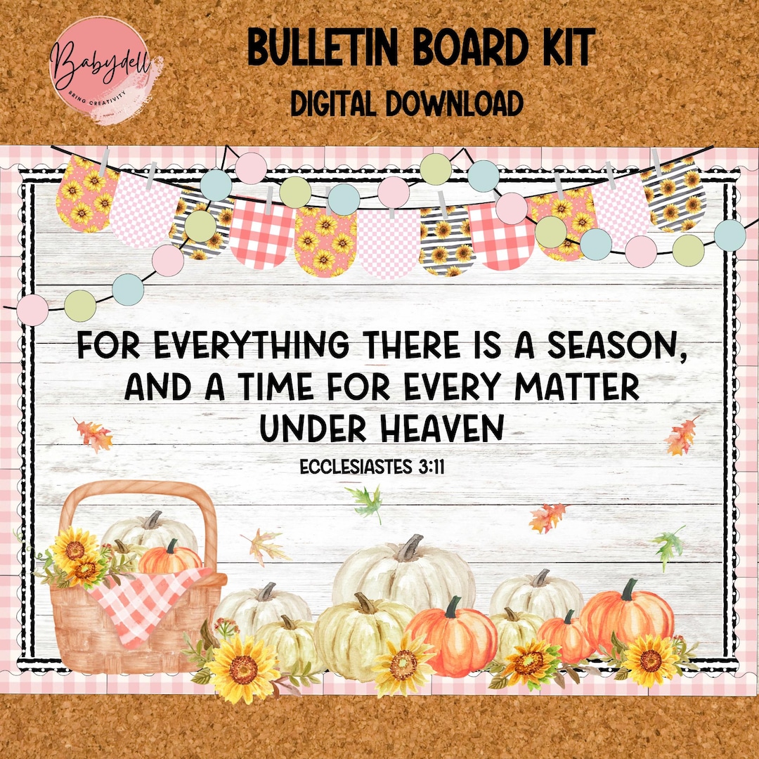 Fall Christian Bulletin Board Kit Pumpkin Flowers Theme Printable Bible ...