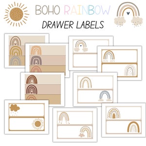 Boho Rainbow Rolling Cart Labels | Editable 10 Drawer Organizer Tags ...