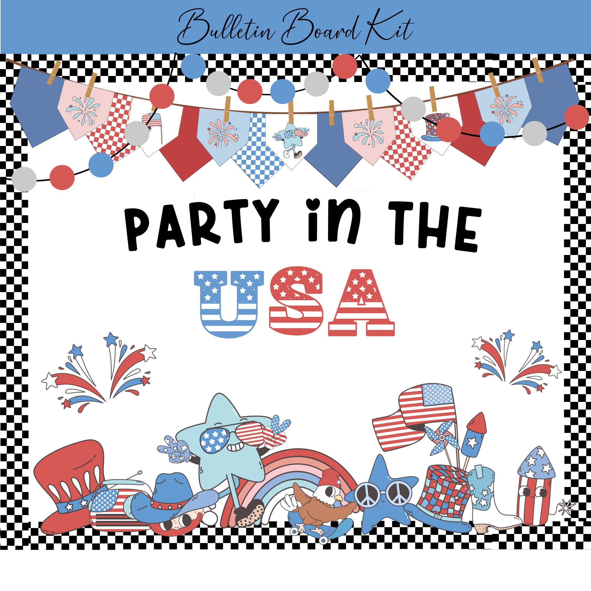 4th of July Bulletin Board Kit Retro Patriotic Summer Classroom Decor ...