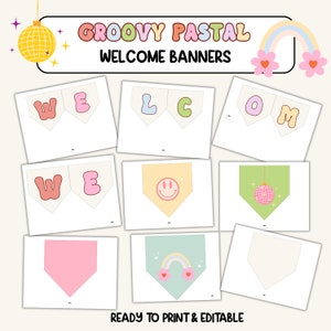 Groovy Pastel Welcome Banner | Editable Bulletin Board Kit & Door Decor ...