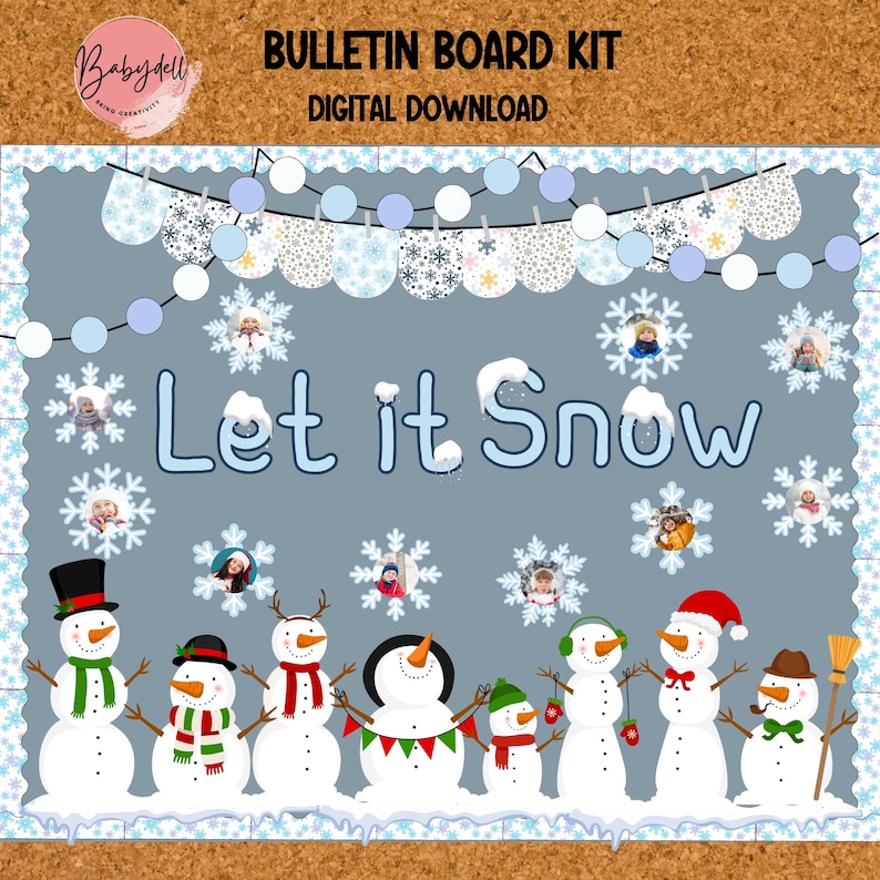 Snowflake Snowman Bulletin Board Kit | Winter Classroom Decor (digital ...