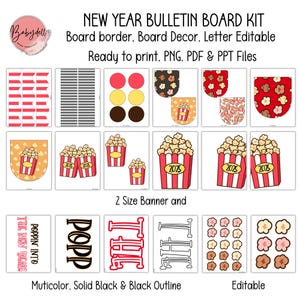New Year Bulletin Board Kit - Popcorn Door Decoration - Poppin' Into ...