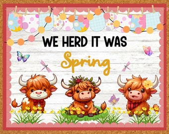 Highland Cow Spring Bulletin Board Kit Reading Bulletin Board Spring ...