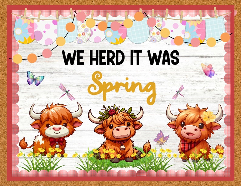 Highland Cow Spring Bulletin Board Kit Reading Bulletin Board Spring ...