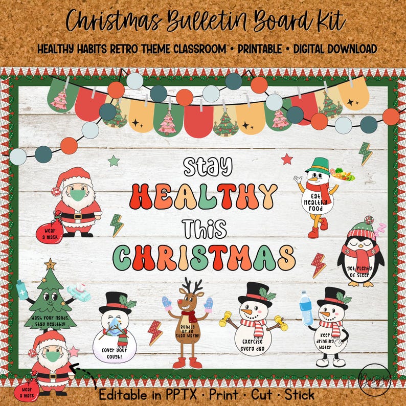 Healthy Habits Christmas Bulletin Board for a Retro Holiday Classroom ...