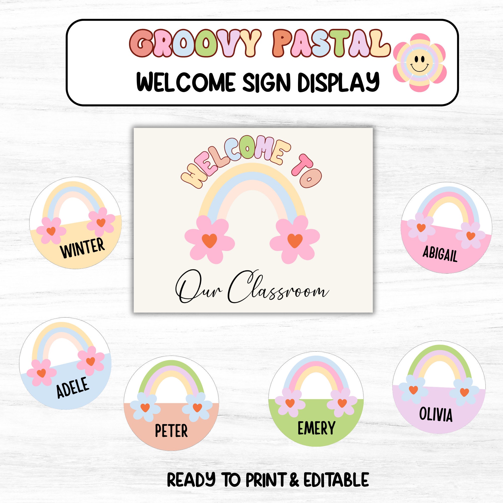 Editable Groovy Pastel Classroom Welcome Sign Customizable Door Decor ...