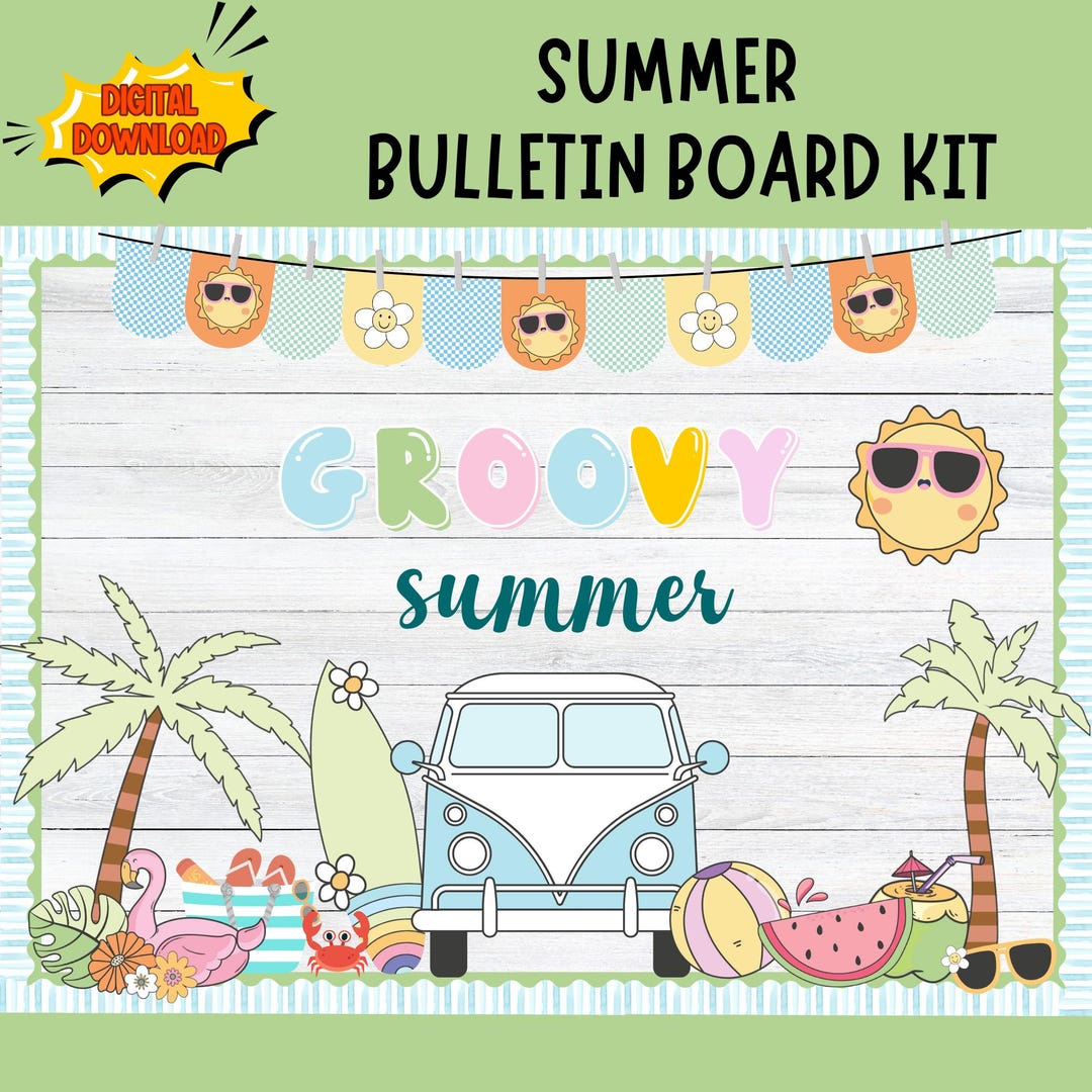 Countdown to Summer Bulletin Board Kit | Groovy Classroom Door Decor ...