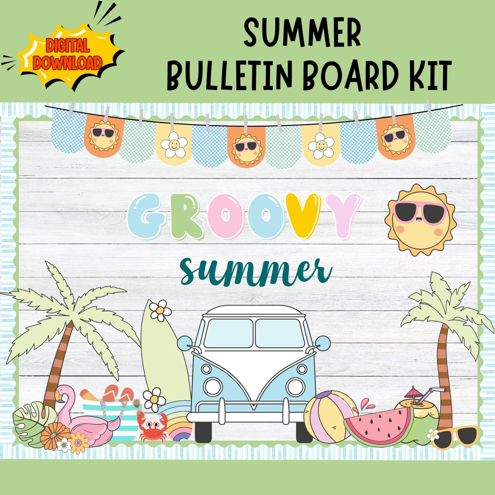 Groovy Summer Bulletin Board Kit: Retro Classroom Decor (digital ...