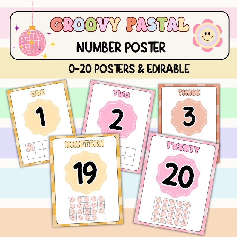 Groovy Pastel Number Posters 0-20: Retro Classroom Decor - Etsy