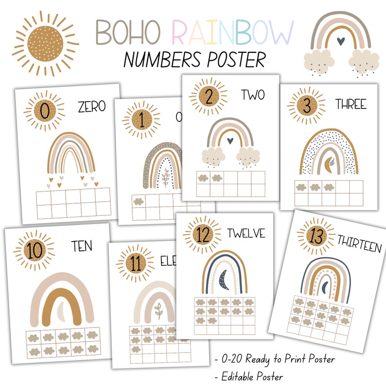 Boho Rainbow Classroom Decor Bundle Neutral Earth Tones Editable ...