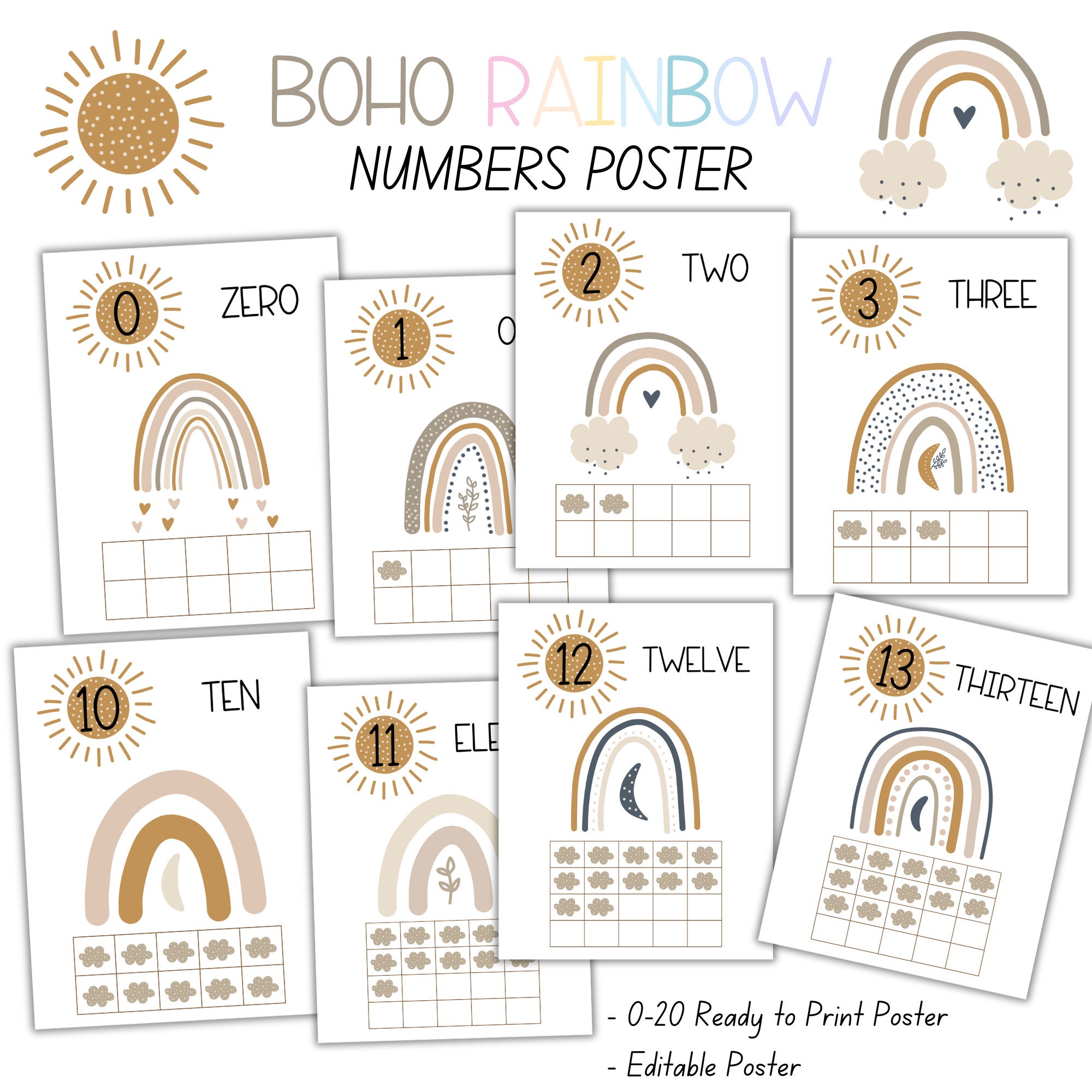 Boho Rainbow Classroom Decor Bundle Neutral Earth Tones Editable ...