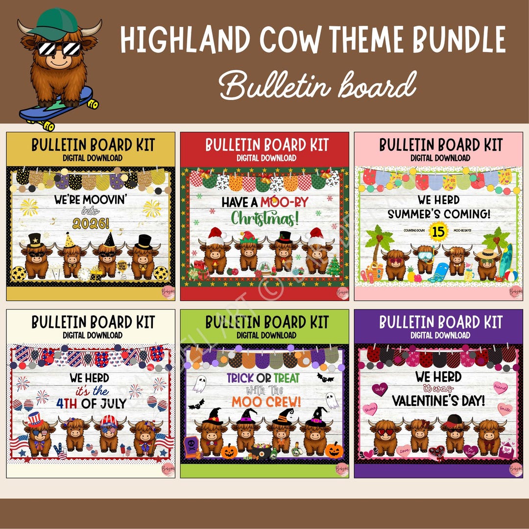 Highland Cow Classroom Decor Bundle: Bulletin Board & Door Display ...