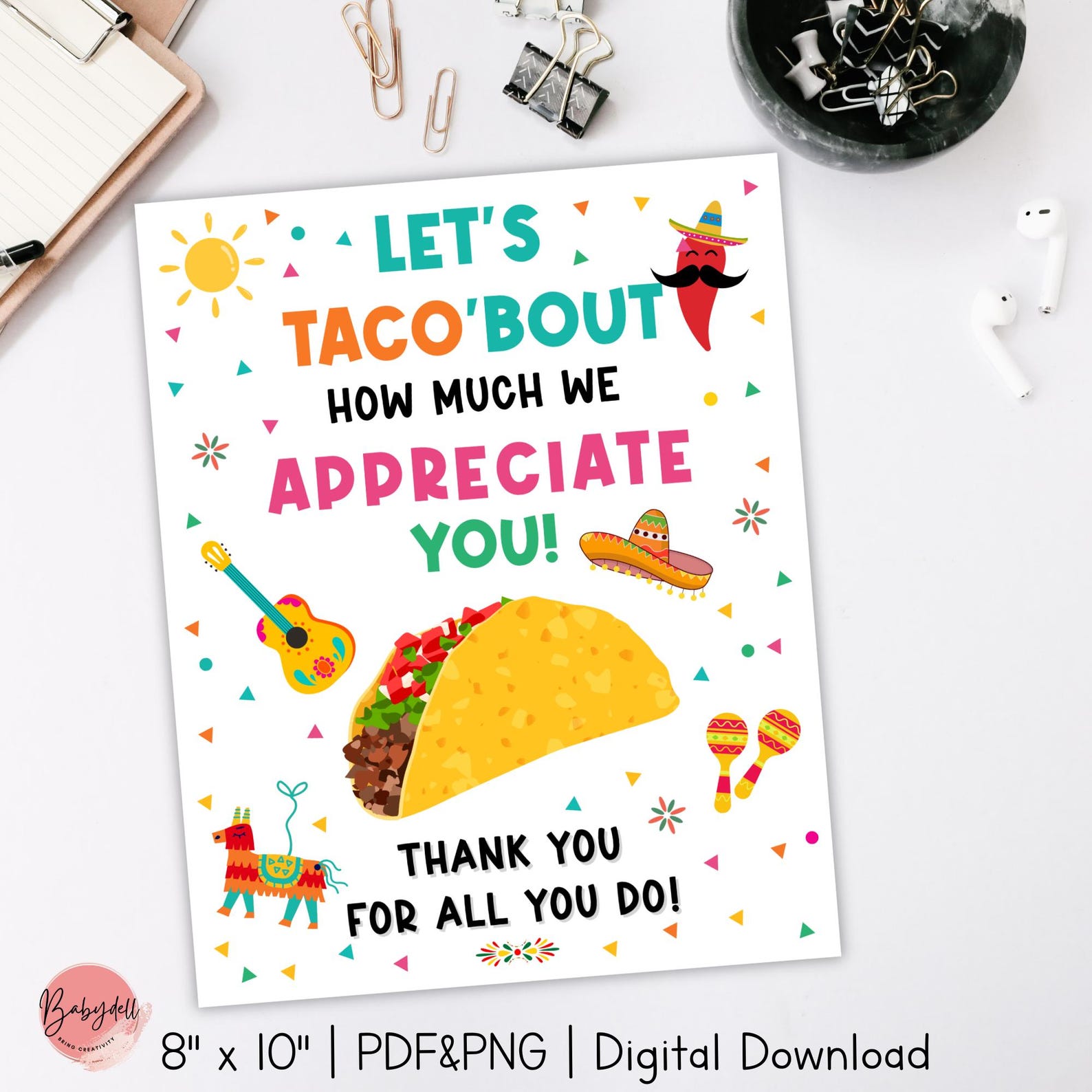 Taco Appreciation Sign Staff Thank You Poster Office Fiesta Decor ...