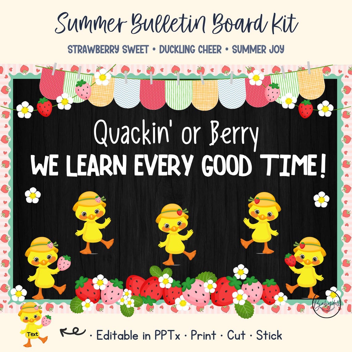Summer Bulletin Kit Duck Strawberry Classroom Door Decor Editable ...