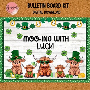 Highland Cow St. Patrick's Day Bulletin Board Kit | March Classroom ...