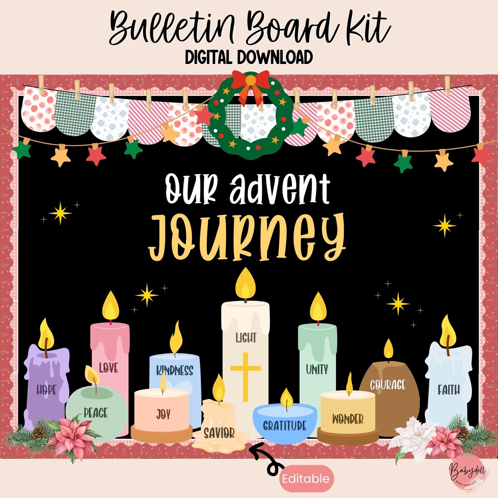 Editable Advent Candle Bulletin Board Kit for Sunday School - Etsy