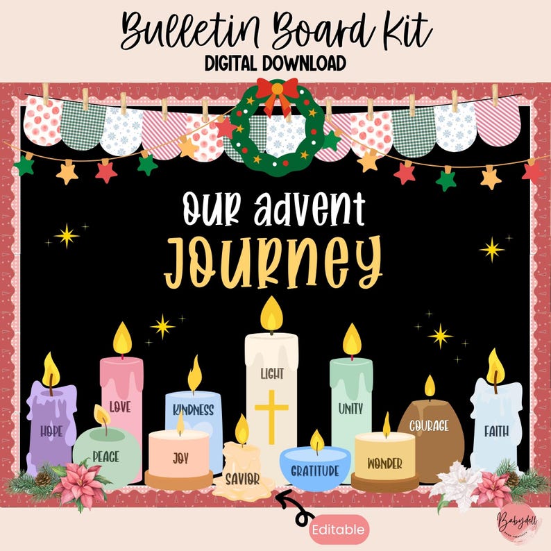 Editable Advent Candle Bulletin Board Kit for Sunday School - Etsy
