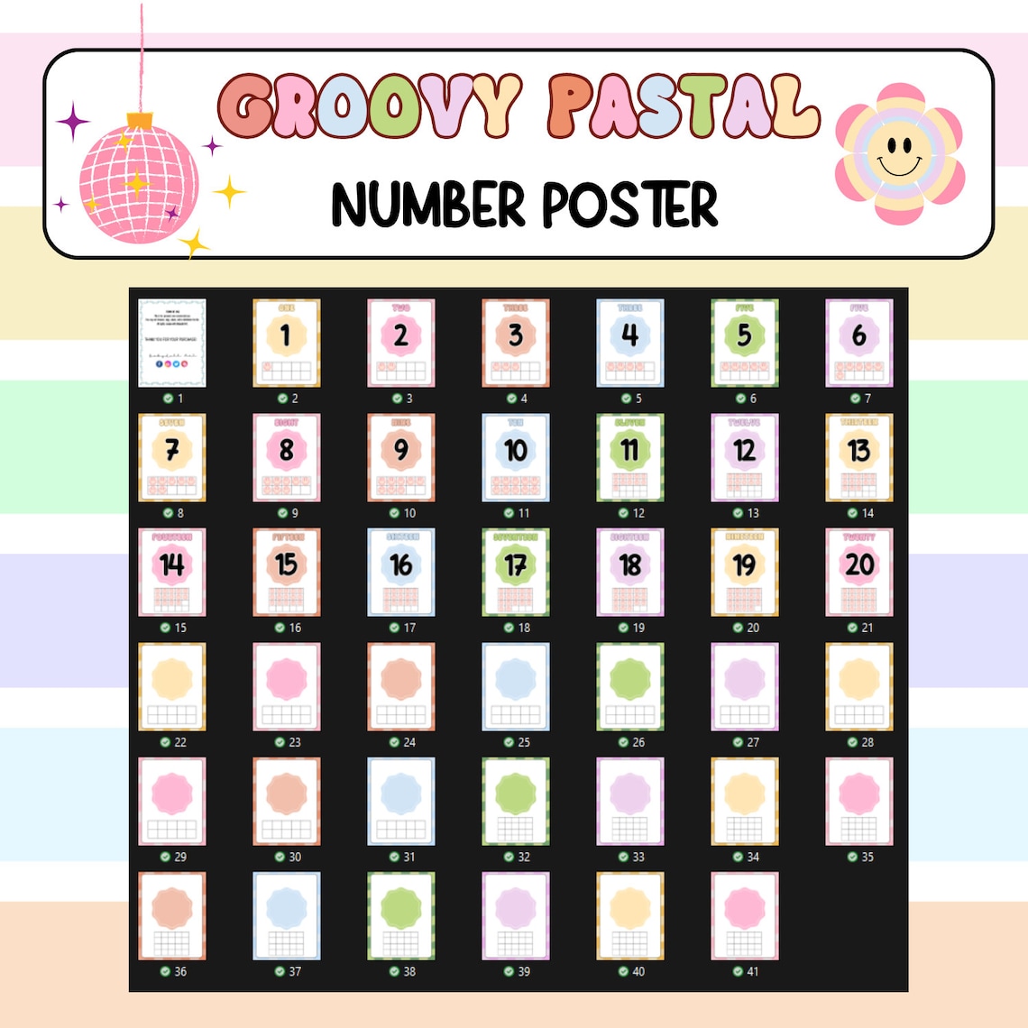 Groovy Pastel Number Posters 0-20: Retro Classroom Decor - Etsy