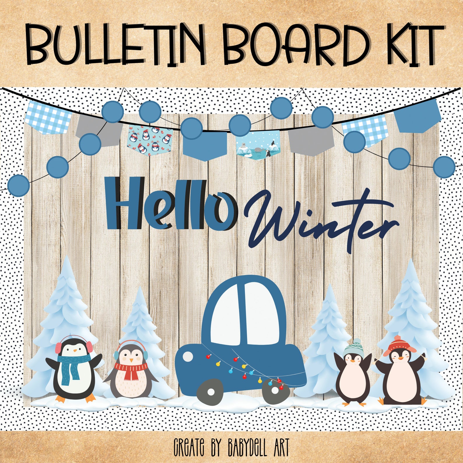 Merry Christmas Winter Bulletin Board Door Decor Happy Holiday or ...