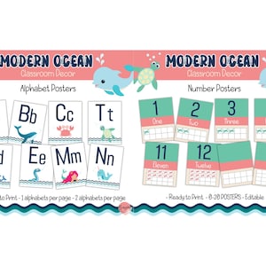 Modern Ocean Classroom Decor Bundle: Coastal Theme, Editable Posters ...