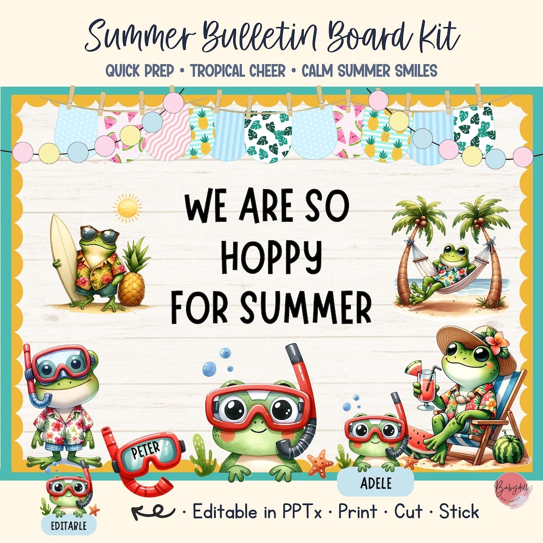 Frog Summer Decor Bulletin Board Kit Hopping Into Summer Classroom Door ...