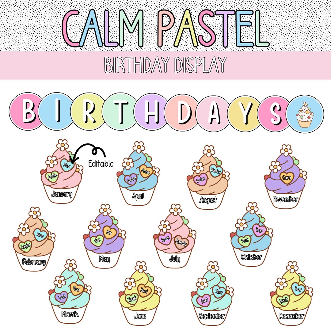 Calm Pastel Classroom Birthday Display | Editable Student Birthday ...