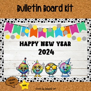 Happy New Year Bulletin Board Door Decor Gnome January Bulletin Board ...