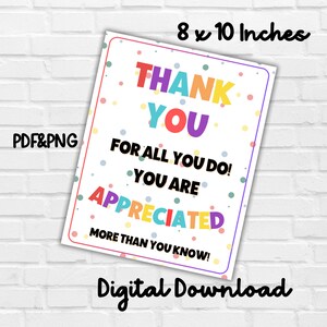 Appreciation Printable Sign: Thank You Decor - Etsy