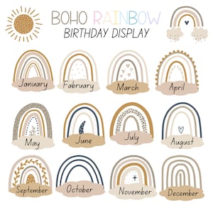 Boho Rainbow Birthday Display | Editable Classroom Birthday Chart ...