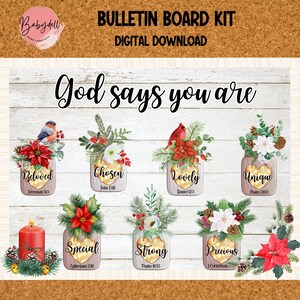 Christmas Bulletin Board Kit: God Says You Are, Winter Christian Decor ...