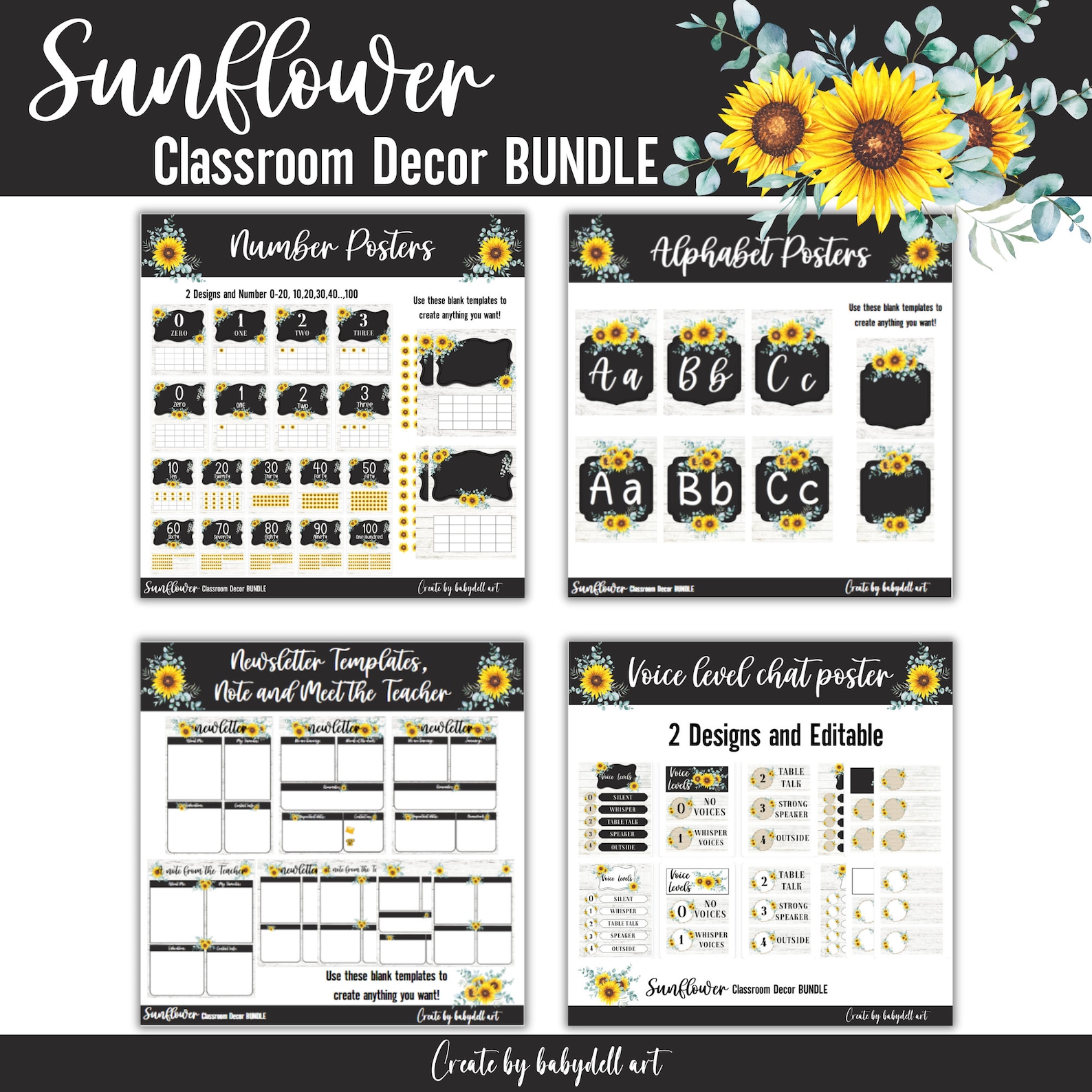 Sunflower Classroom Decor Theme Bundleprintable Back to - Etsy