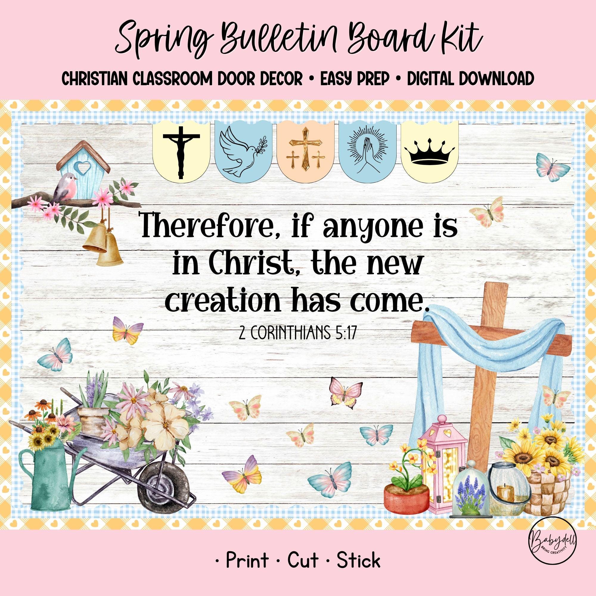 Christian Spring Bulletin Board Kit March Religious Classroom Door ...