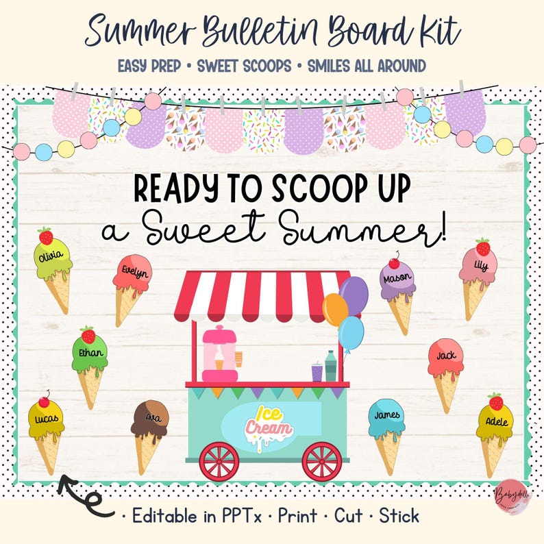 Ice Cream Bulletin Board Kit Summer Classroom Decor Editable Printable ...