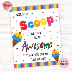 Ice Cream Teacher Appreciation Sign: Sweet Thank You Poster (digital ...