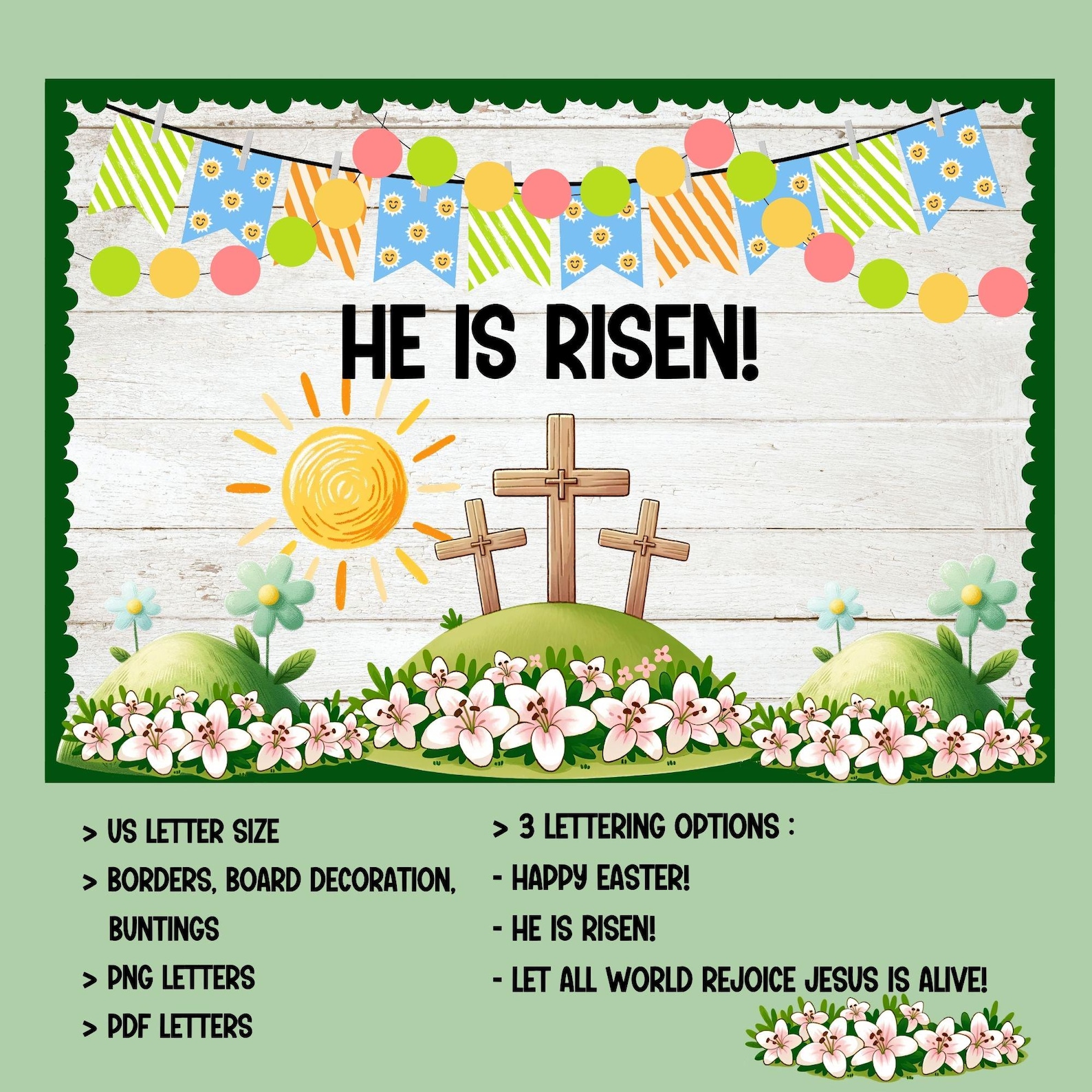 He is Risen Bulletin Board Kit for Christian Classrooms and Religious ...