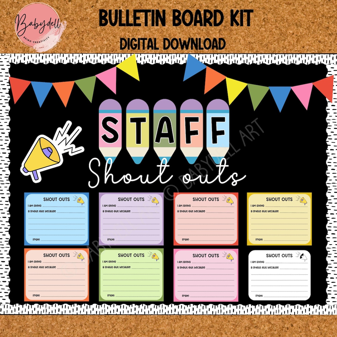 Staff Shout Outs Bulletin Board Kit Classroom Door Decor Recognize and ...